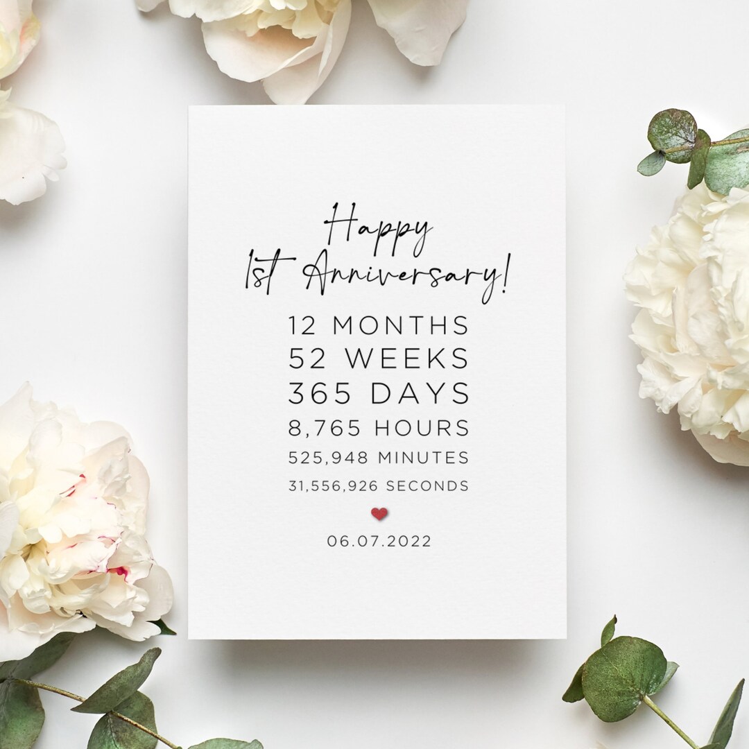 Happy 1st Wedding Anniversary Card, Personalized First Anniversary Card ...