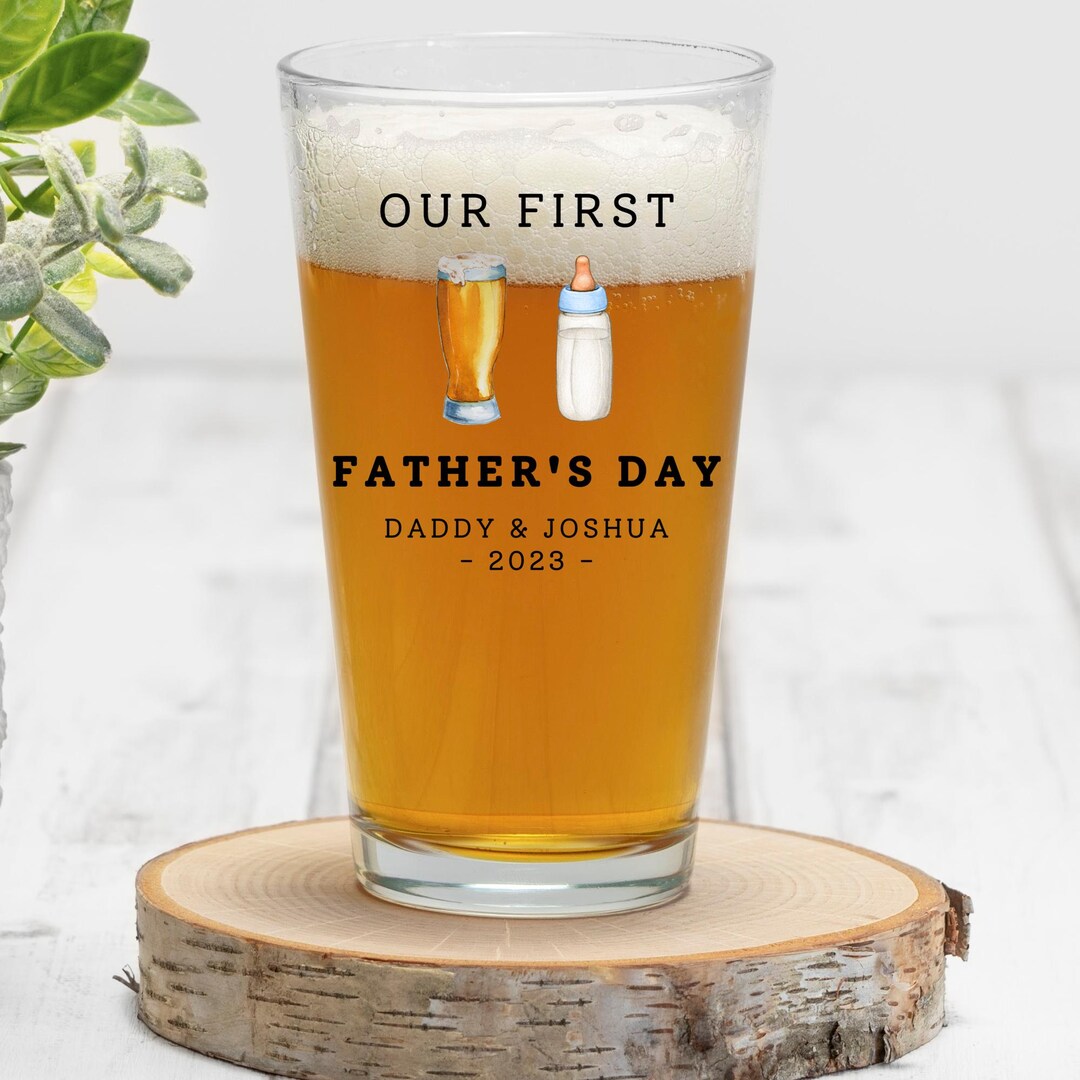 Our First Father's Day Celebration Pint Glass, Daddy and Baby Bond Gift ...