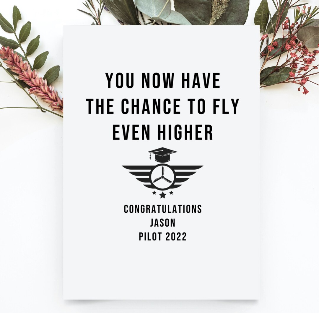 Personalized Pilot Graduation Card, Pilot Card, Flight School Card ...