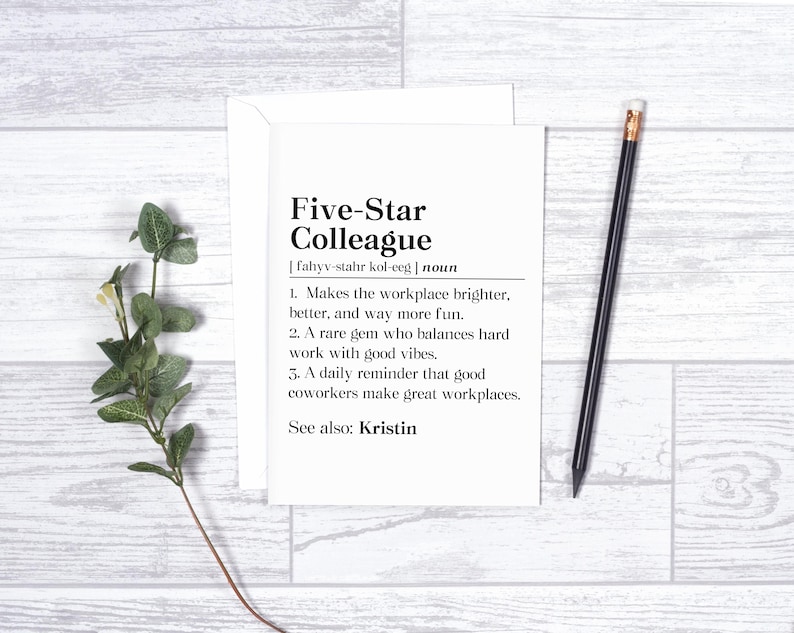 Personalized Five Star Colleague Definition Card, Coworker Thank You ...