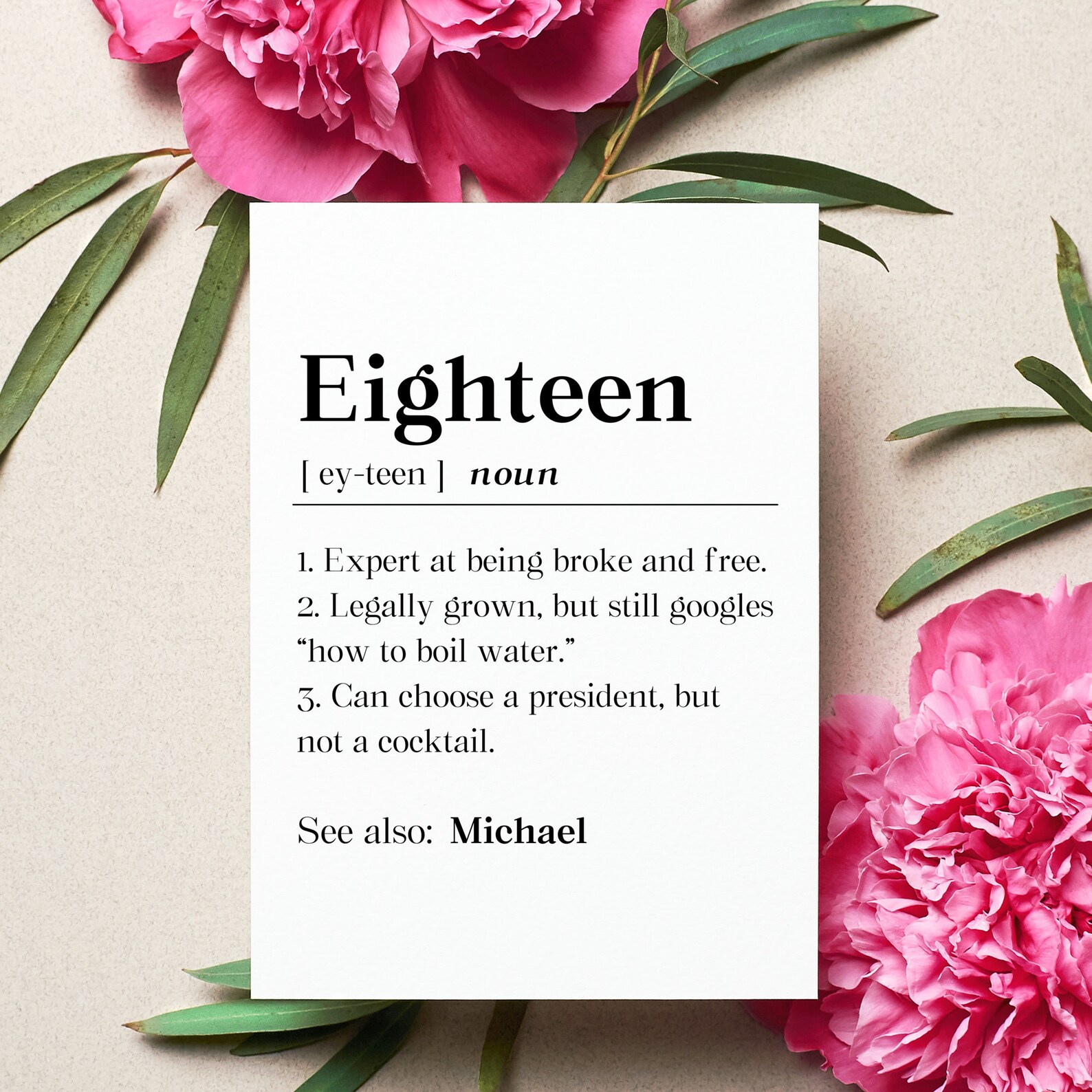 Personalized Eighteen Birthday Card, Funny 18th Bday Gift, Eighteen for ...