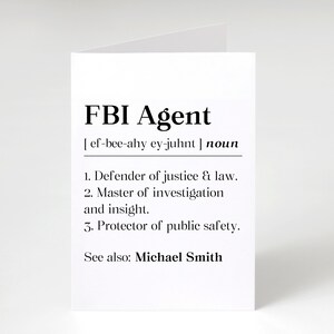 Personalized Fbi Agent Appreciation Card, Fbi Agent Graduation Gift ...