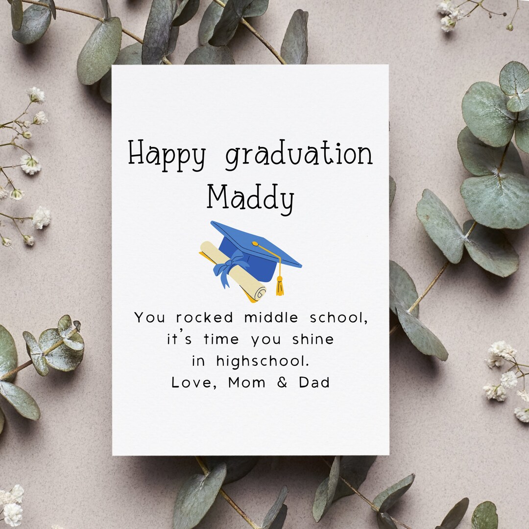 Personalized Graduation From Middle School Card, Grad Scholar Party ...