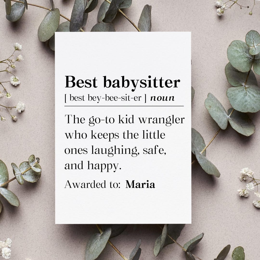Personalized Best Babysitter Definition Card, Custom Nanny Gift ...