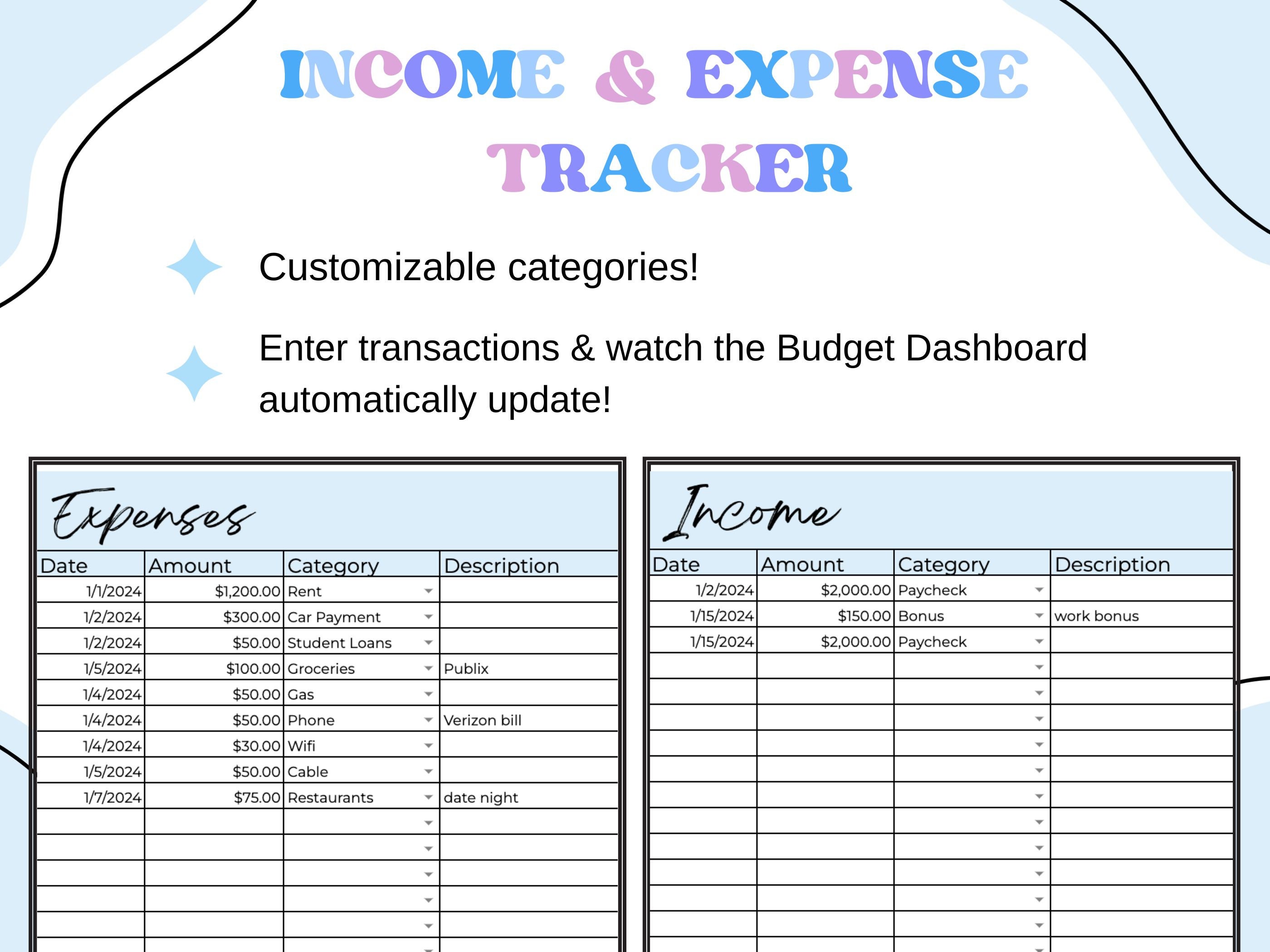 Monthly Budget Tracker Spreadsheet for Google Sheets, Track Income ...