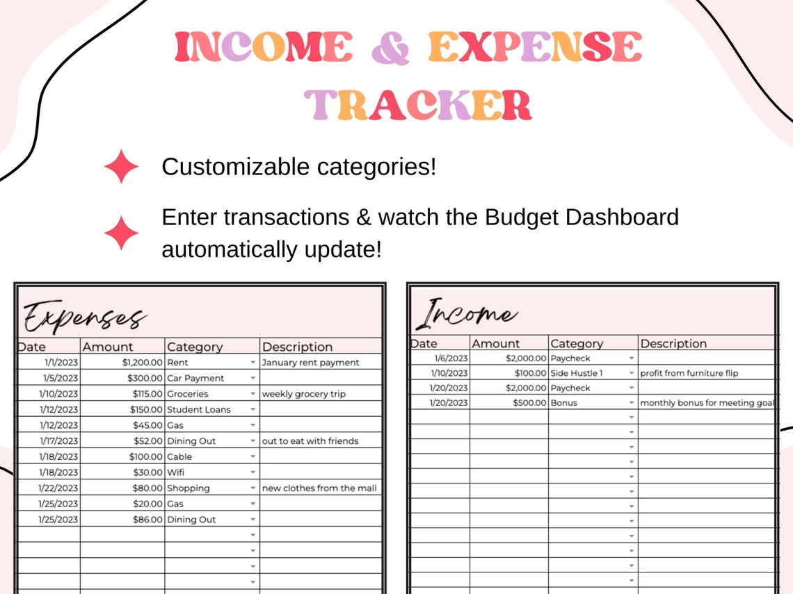 Monthly Budget Tracker Spreadsheet for Google Sheets, Track Income ...