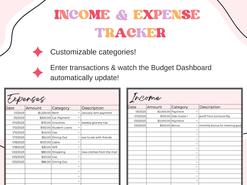 Monthly Budget Tracker Spreadsheet for Google Sheets, Track Income ...