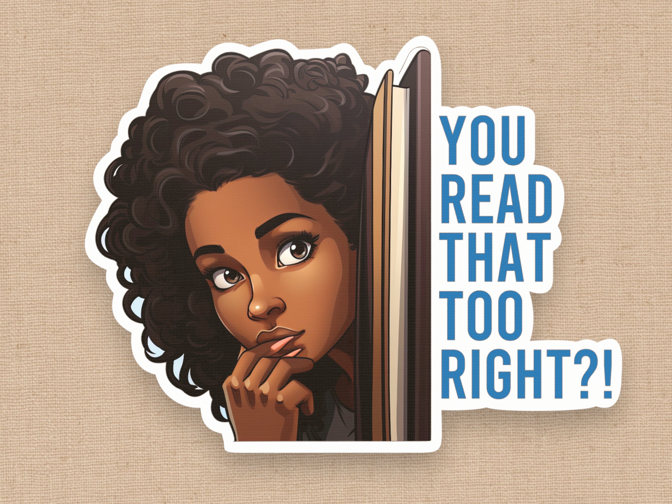 Black Woman Peeking Around a Book, Black Girls Read Too Sticker, Black ...