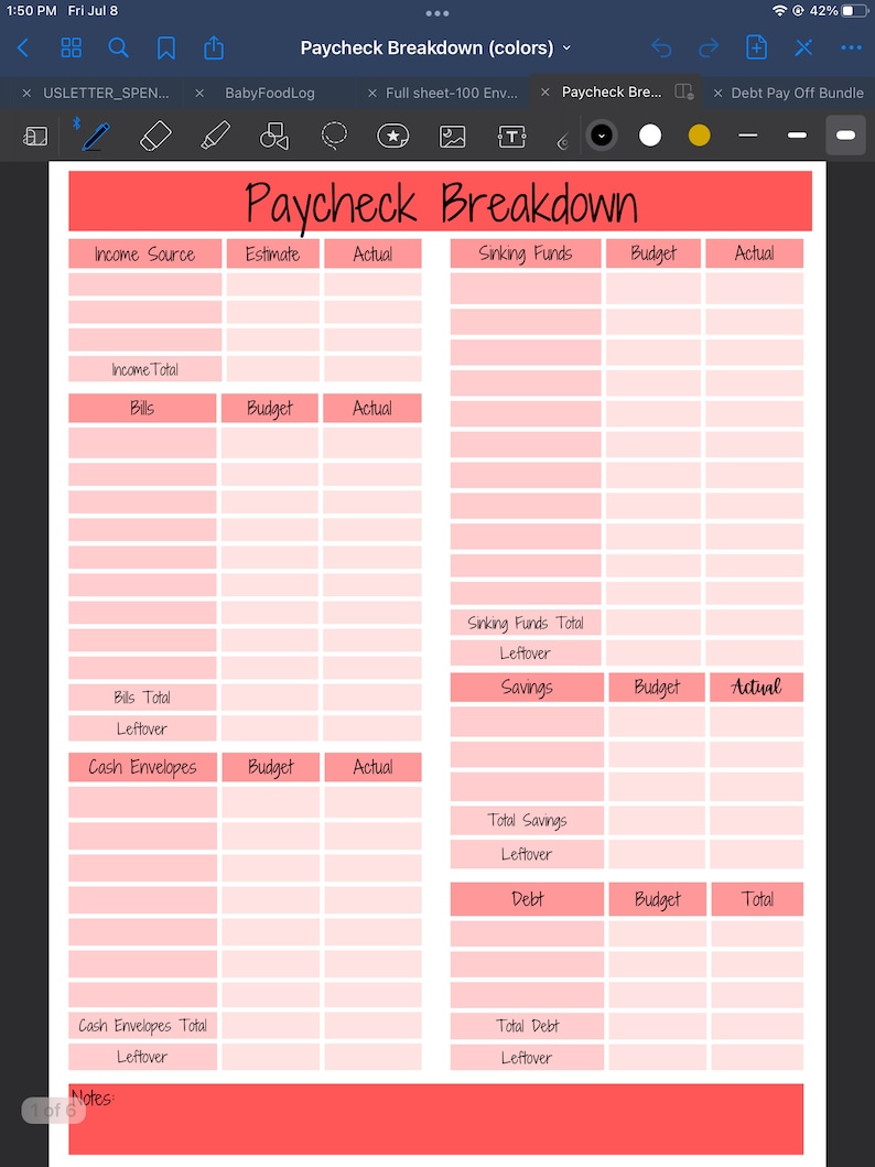 Paycheck Breakdown Template - Etsy