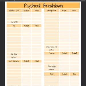 Paycheck Breakdown Template - Etsy