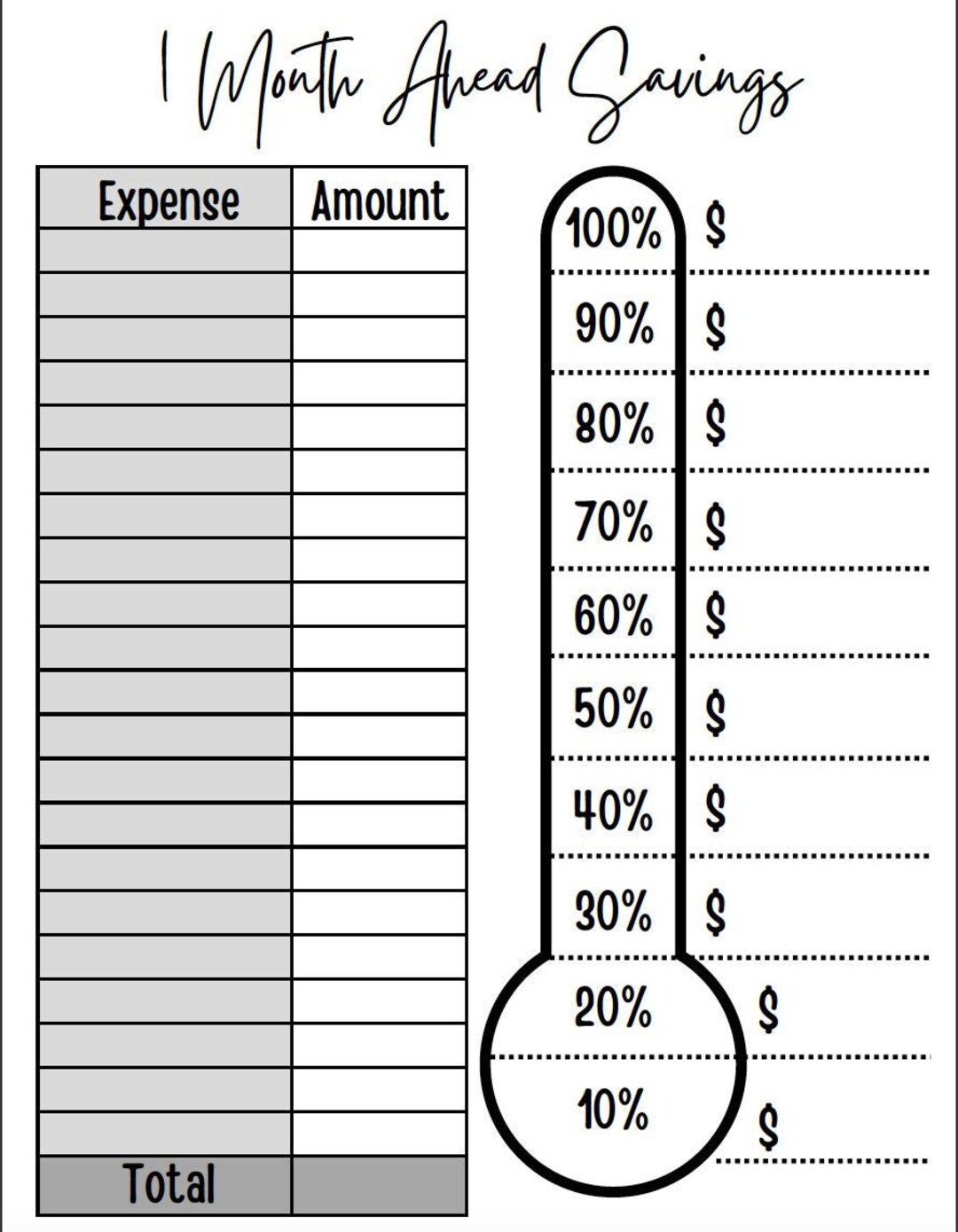 1 Month Ahead Savings Tracker - Etsy