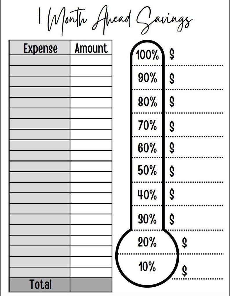 1 Month Ahead Savings Tracker - Etsy