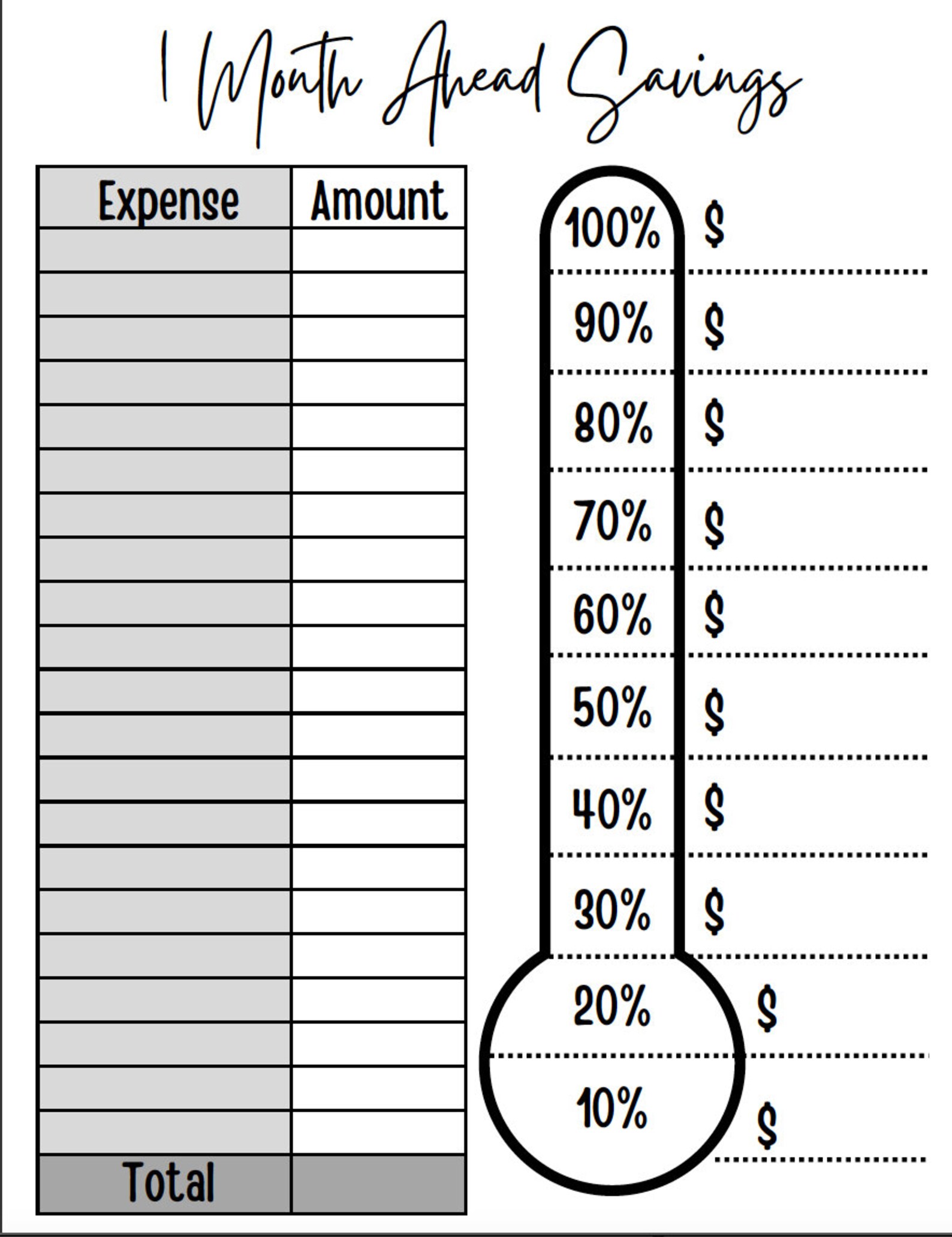 1 Month Ahead Savings Tracker - Etsy