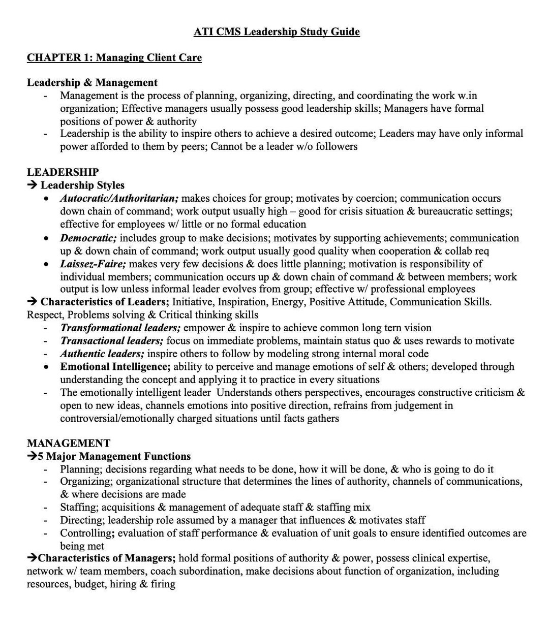 Get a Level 2 or Higher! Leadership ATI CMS Comprehensive Review Study ...
