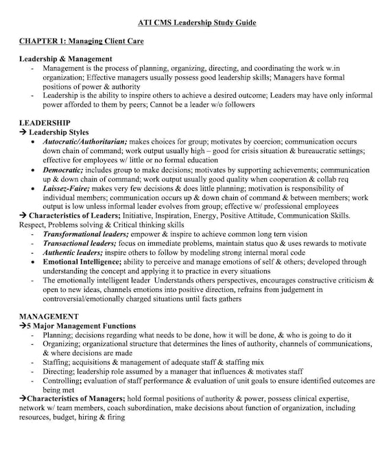 Get a Level 2 or Higher Leadership ATI CMS Comprehensive - Etsy