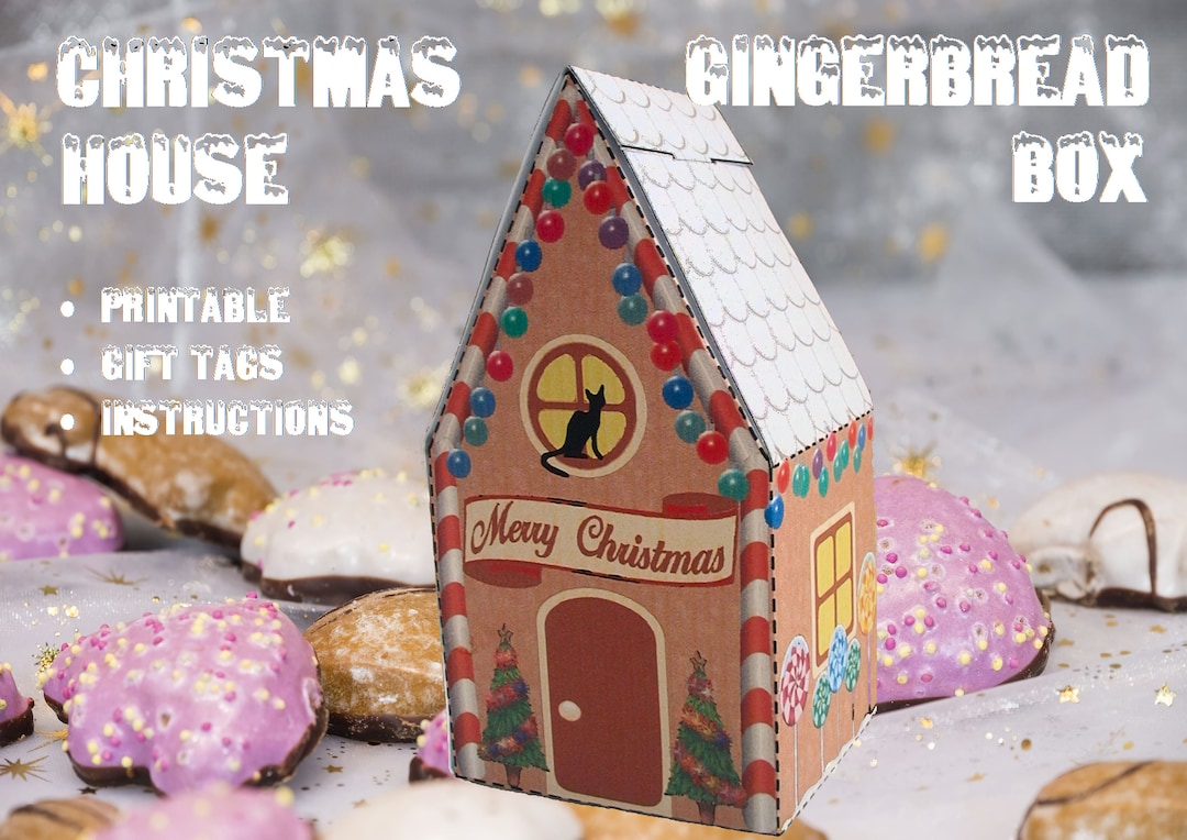 Printable Christmas Gift Box, Gingerbread House, House Shaped Box - Etsy