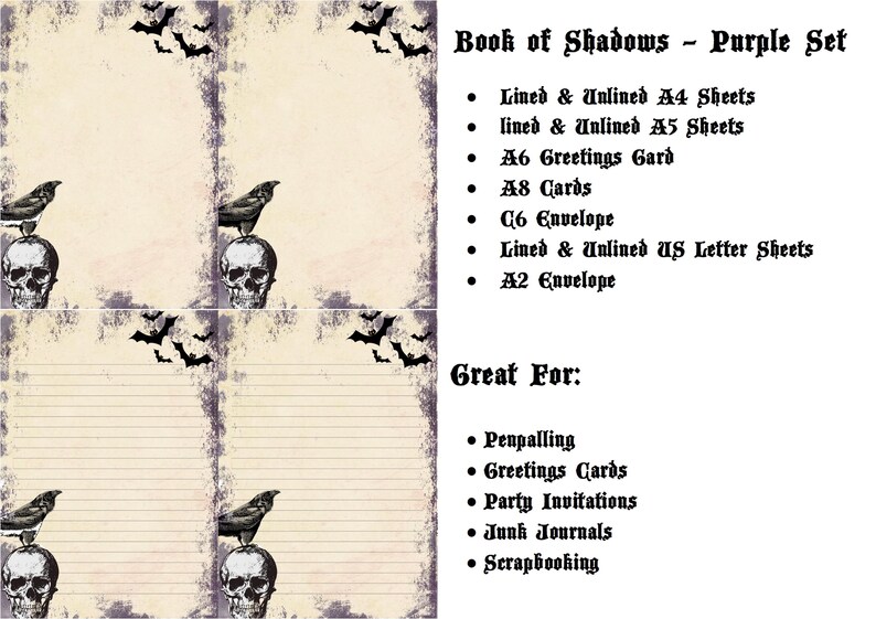 Printable Halloween Gothic Letter Writing Paper & Envelopes, Unlined ...