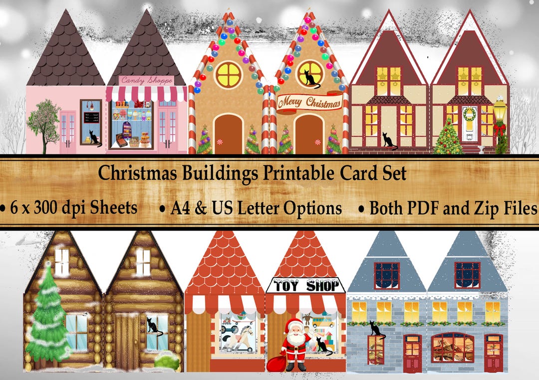 Christmas Printable Card Kit, Christmas Buildings, Christmas House ...