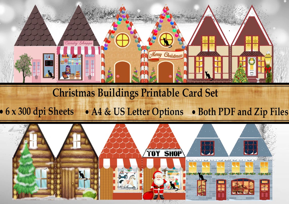 Christmas House Shaped Cards: Printable Building Kit (digital Download ...