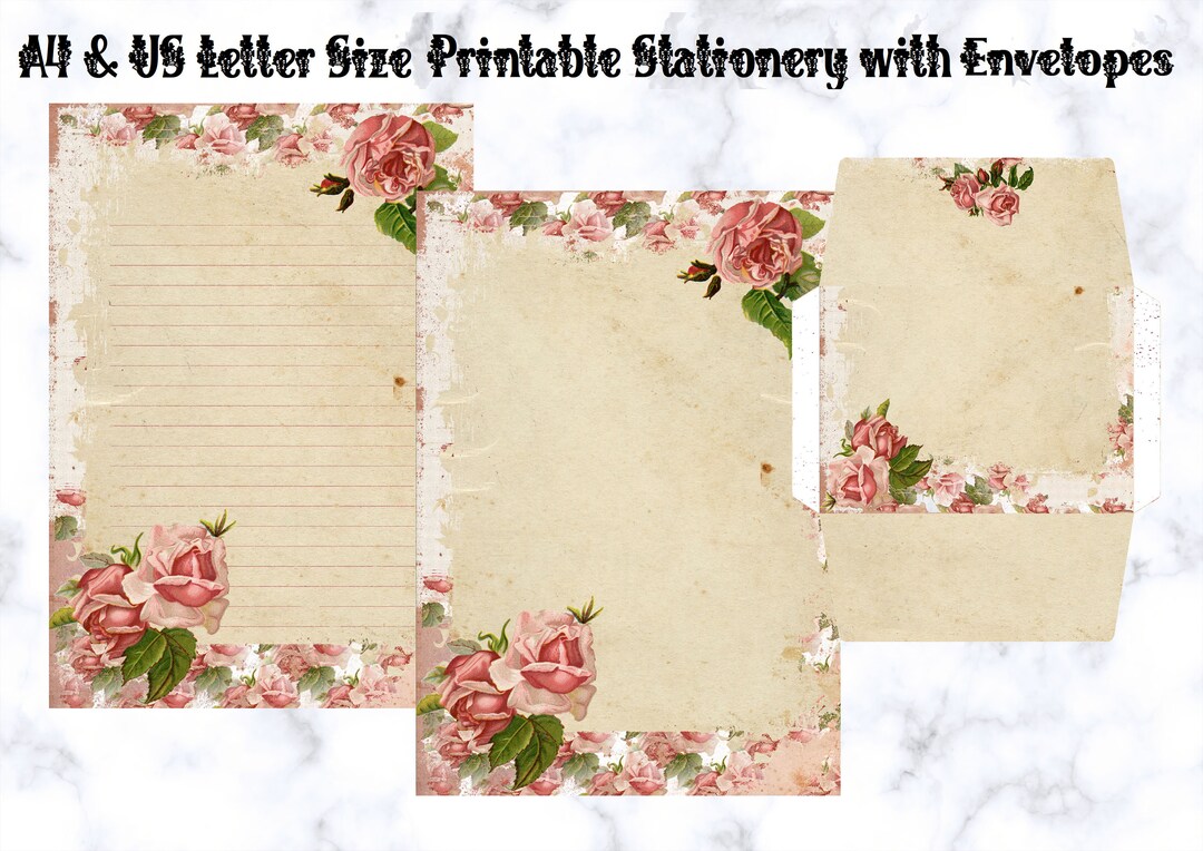 Vintage Printable Rose Letter Writing Paper & Envelopes, Unlined and ...