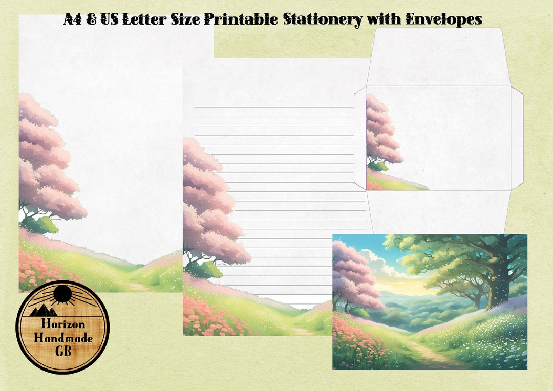 Printable Spring Meadow Letter Writing Paper & Envelopes, Unlined and ...