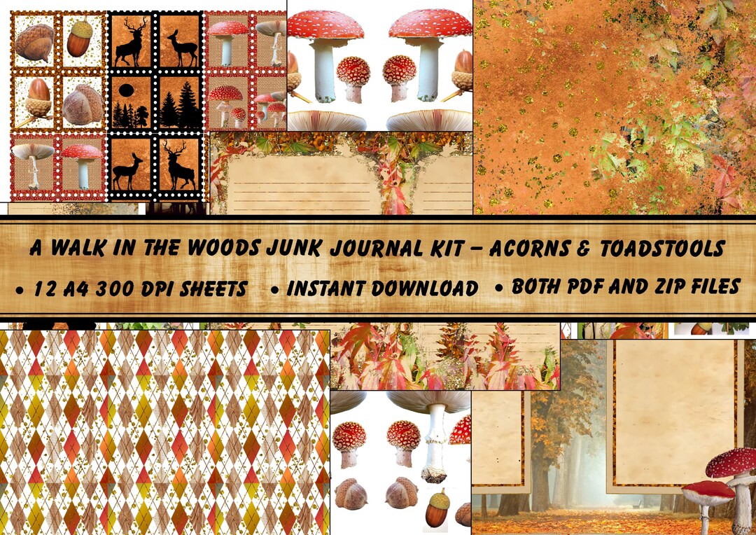 A Walk in the Woods Acorns & Toadstools Printable Junk Journal Kit - Etsy