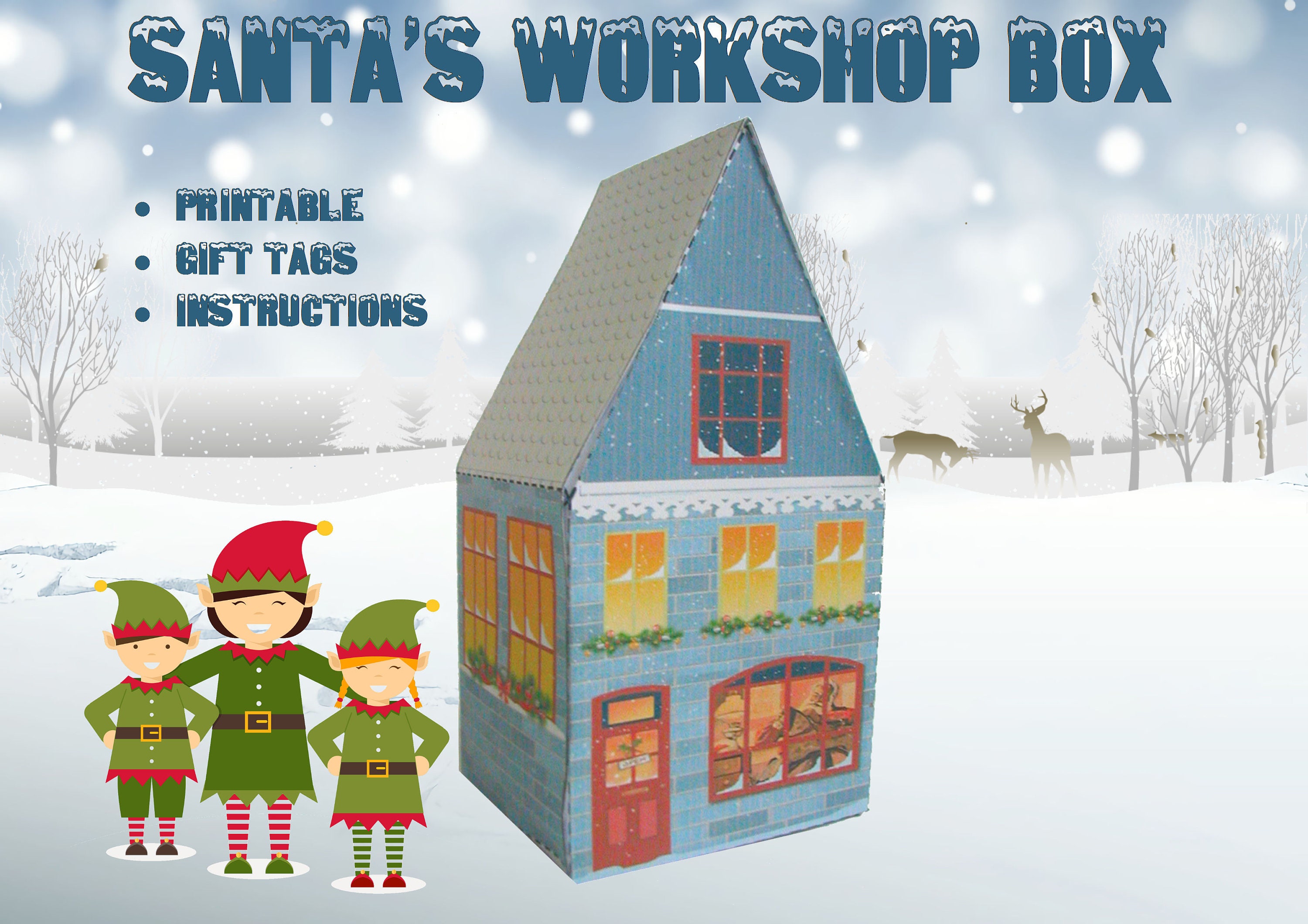 Printable Christmas Gift Box, Santa's Workshop Box, DIY Gift Box, DIY ...