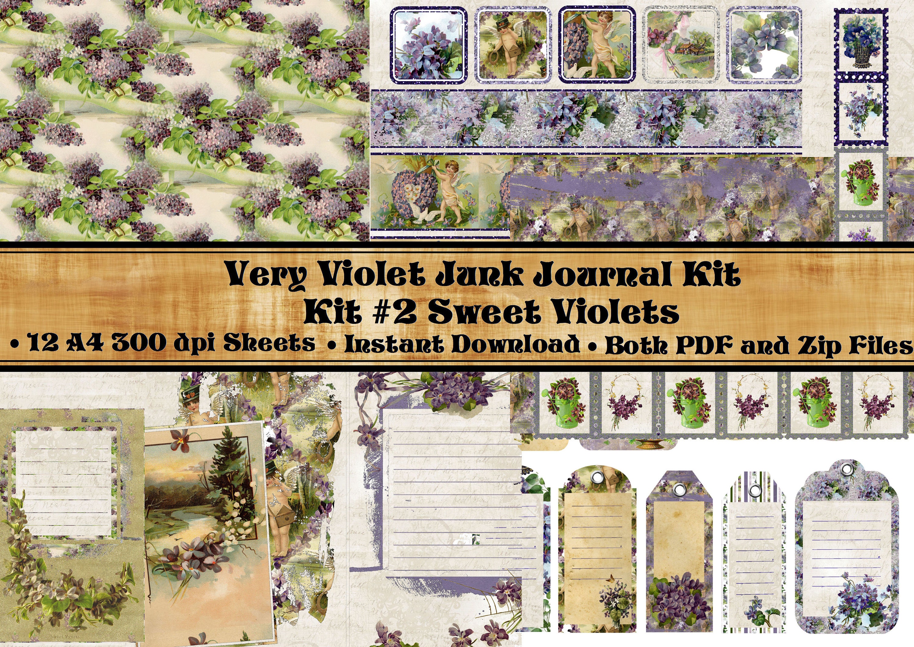 Vintage Sweet Violets Junk Journal Kit: Printable Ephemera (digital ...