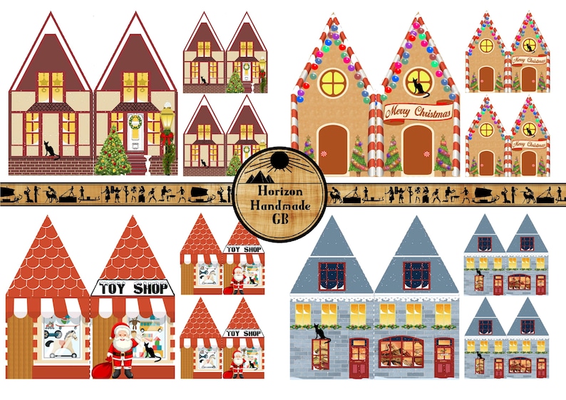 Christmas House Shaped Cards: Printable Building Kit (digital Download ...