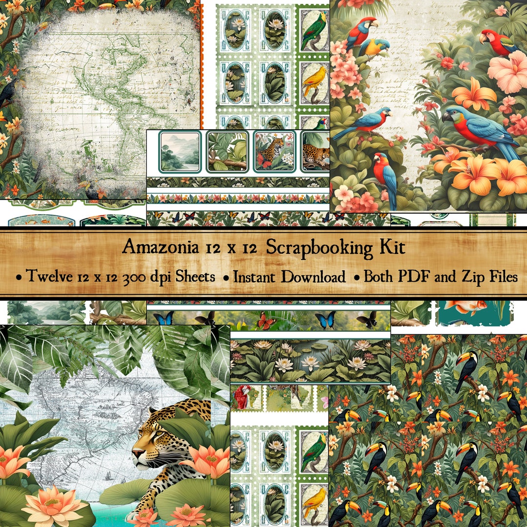 Amazonia Jungle Scrapbook Paper: 12x12 Printable Digital Papers (PDF ...