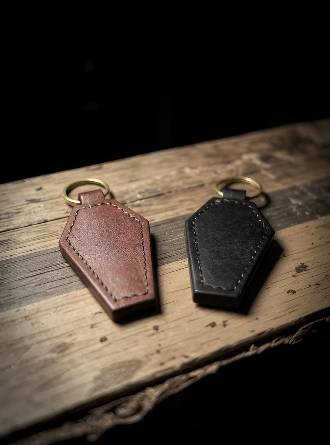 Gothic Coffin Leather Keychain: Handmade Cross Design, Antique Bronze ...