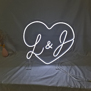 Custom Heart Neon Sign Table Stand Led Heart Neon Sign Name Initials ...