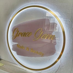 Custom Acrylic Sign Led Round Acrylic Sign for Nail Salon Logo Beauty ...