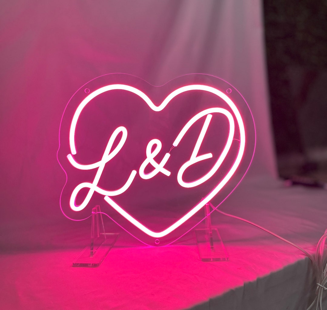 Custom Heart Neon Sign Table Stand Led Heart Neon Sign Name Initials ...