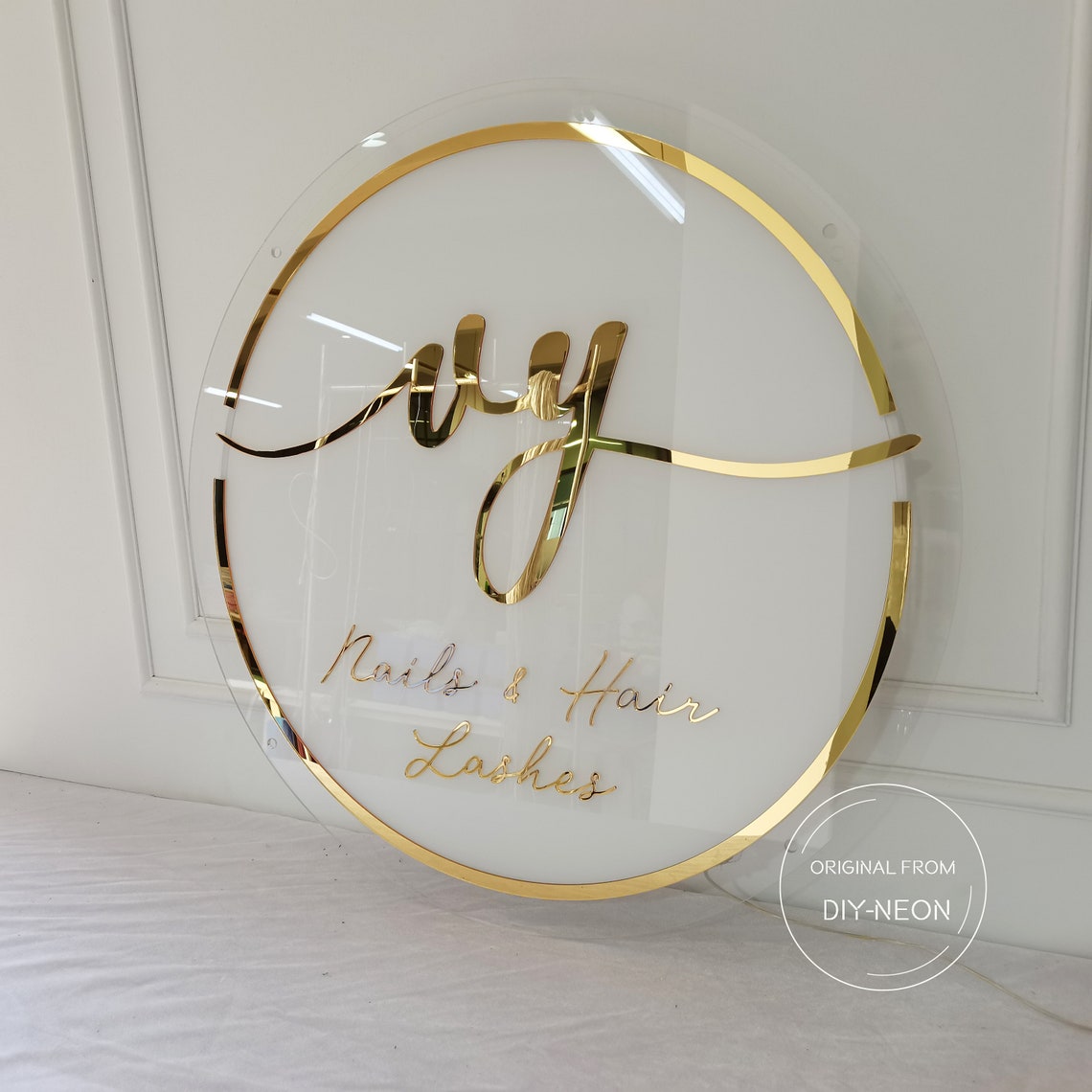 Custom RGB Acrylic Sign Led Round Acrylic Sign for Nail Salon Logo ...