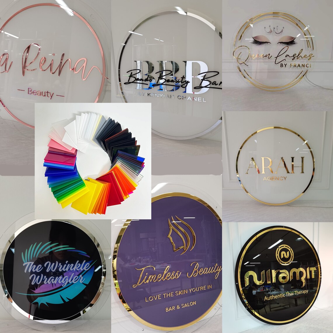 Custom Acrylic Sign Led Round Acrylic Sign Frosted Grass Sign for Nail ...