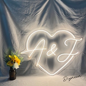 Custom Heart Neon Sign Table Stand Led Heart Neon Sign Name Initials ...