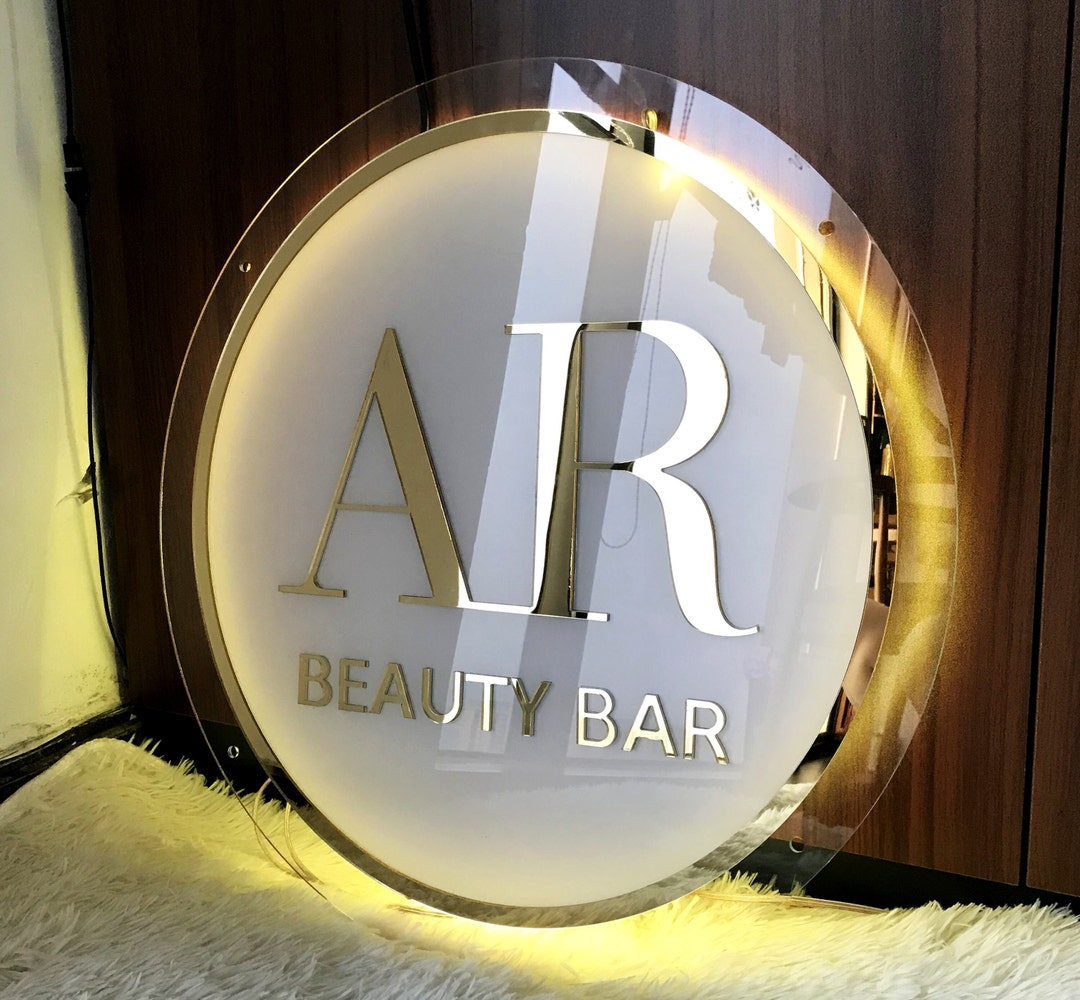 Custom RGB Acrylic Sign Led Round Acrylic Sign for Nail Salon Logo ...