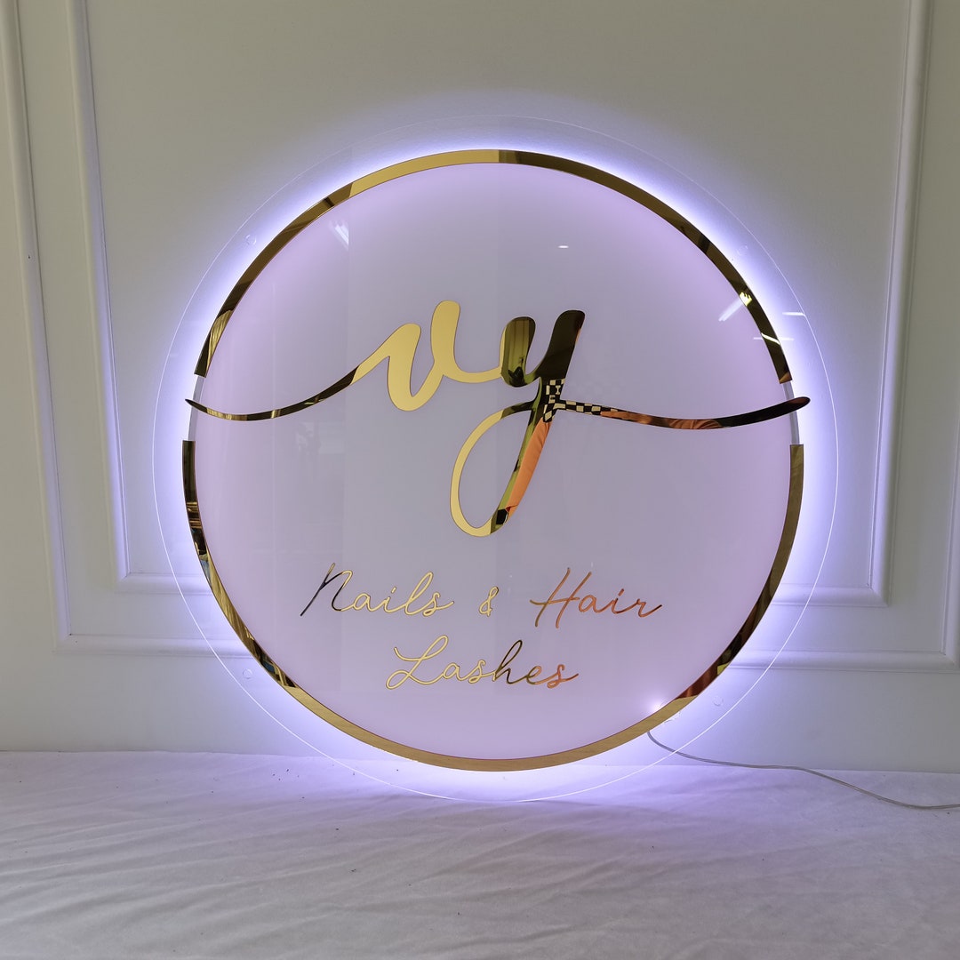 Custom RGB Acrylic Sign Led Round Acrylic Sign for Nail Salon Logo ...