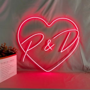 Custom Heart Neon Sign Table Stand Led Heart Neon Sign Name Initials ...