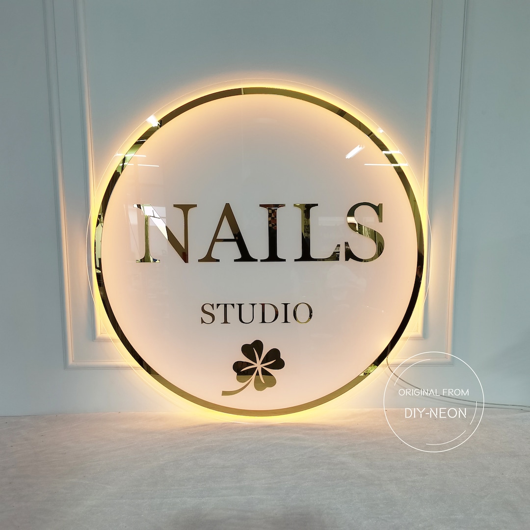 Custom RGB Acrylic Sign Led Round Acrylic Sign for Nail Salon Logo ...