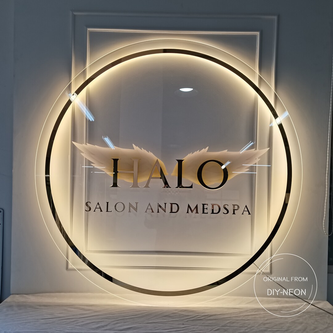 Custom Acrylic Sign Led Round Acrylic Sign for Business Beauty Logo ...