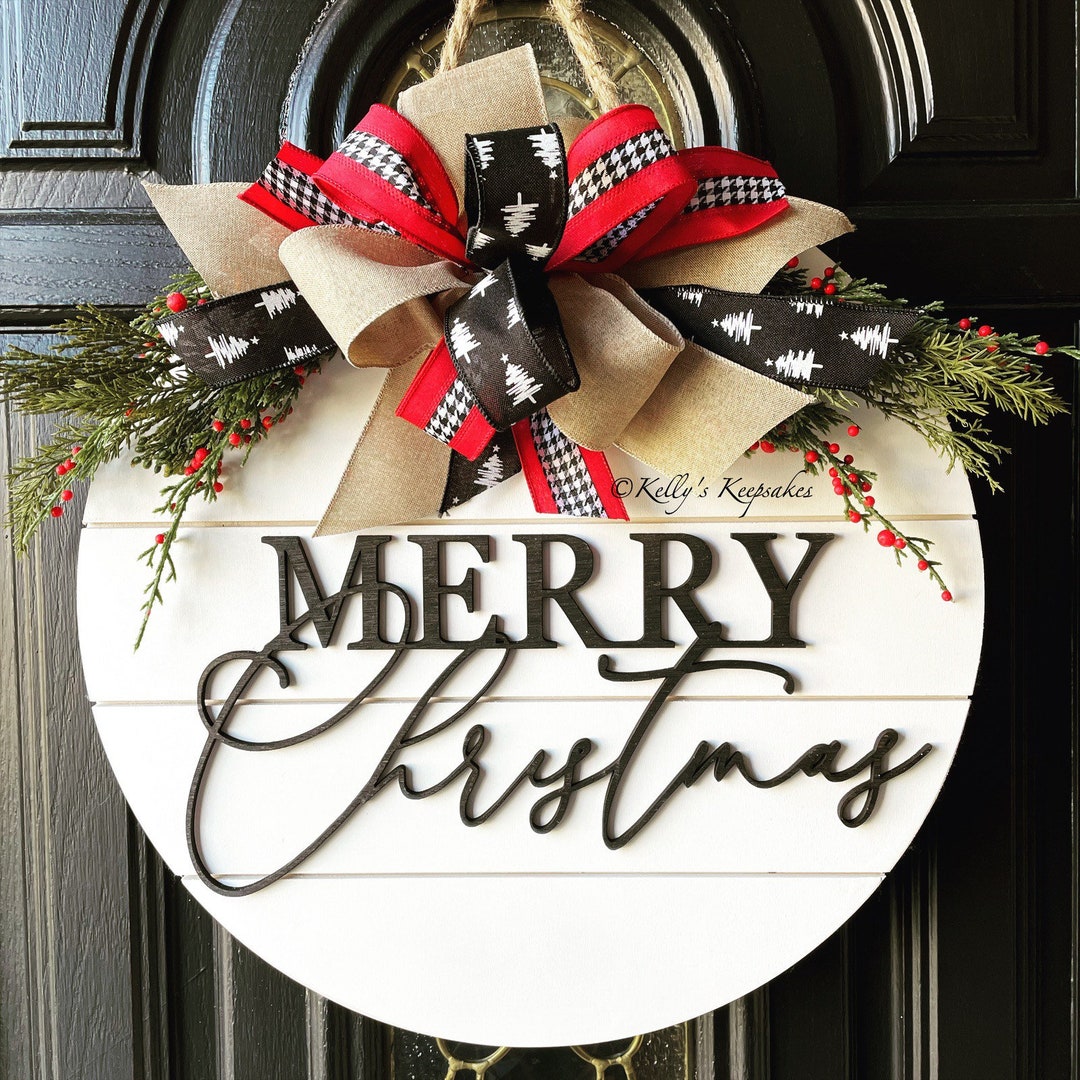 Classic Merry Christmas Front Door Decor Christmas Front Door Wreath ...
