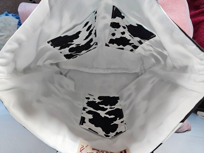 Tote, Bag, Cute, Cow Cow Print, Black and White, Pockets, - Etsy