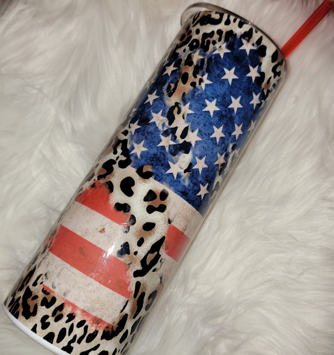 20oz Skinny Tumber USA Flag With Cheetah - Etsy