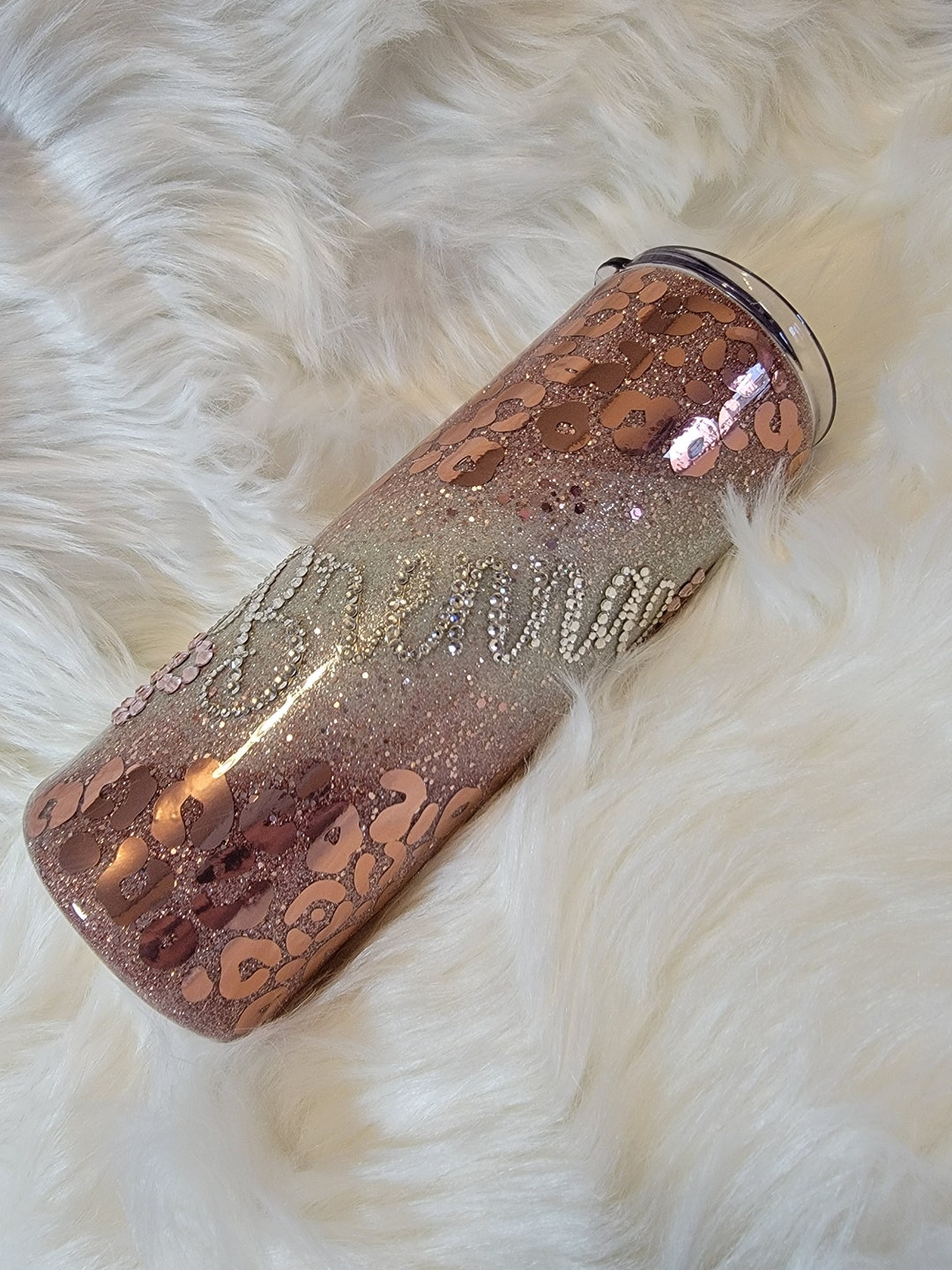 Custom Personalized Leopard Print Rose Gold Glitter Tumbler Bling With ...