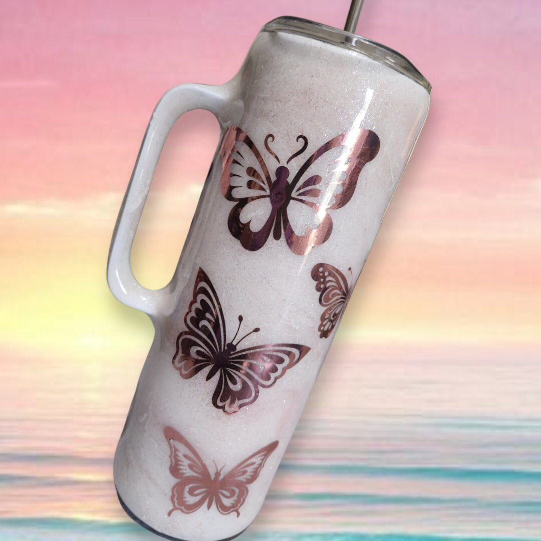 Rose Gold Marble Butterfly Glitter Tumbler - Etsy