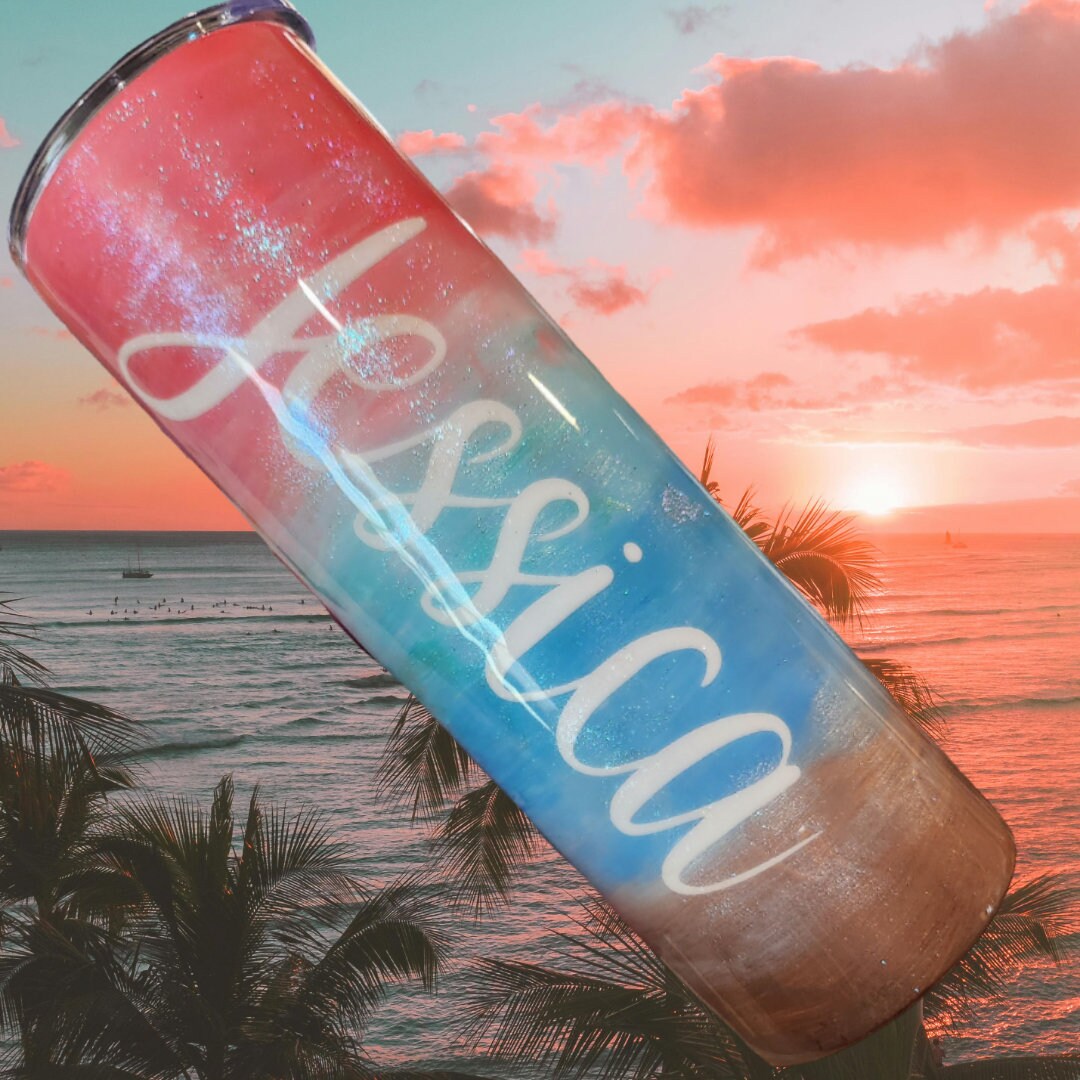 Hand Painted Pastel Beach Sunset Tumbler - Etsy