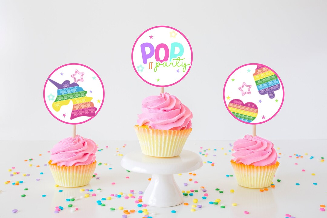 Printable Pop It Birthday Party Cupcake Toppers, Pop It Fidget Toy ...