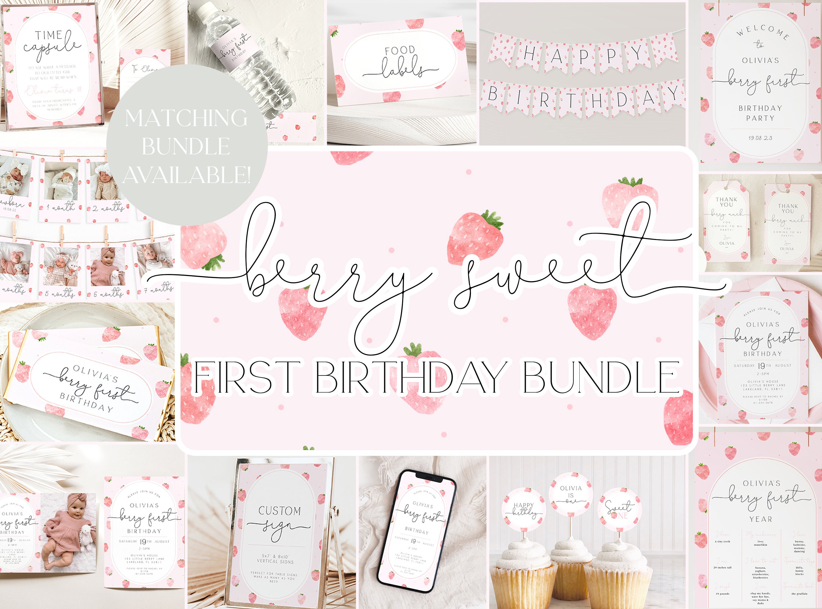 Editable Berry First Birthday Custom Sign Template, 1st Birthday Party ...